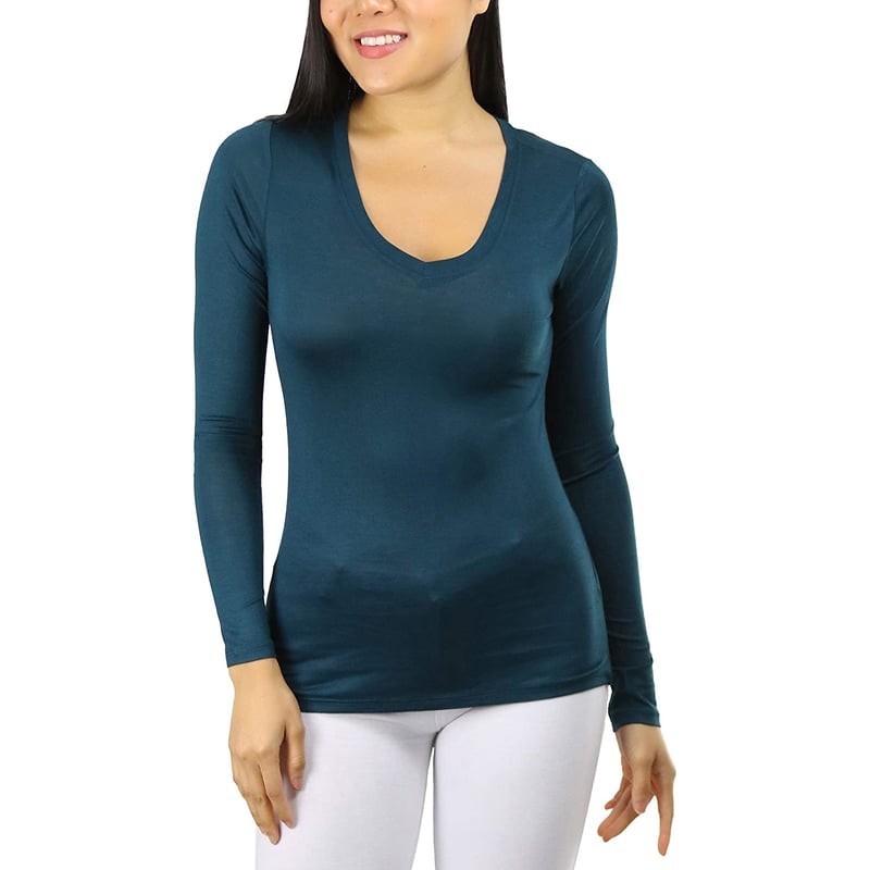 MI COMPRA ONLINE Camiseta Bambú Elasticada Escote en V Manga Larga Mujer | falabella.com