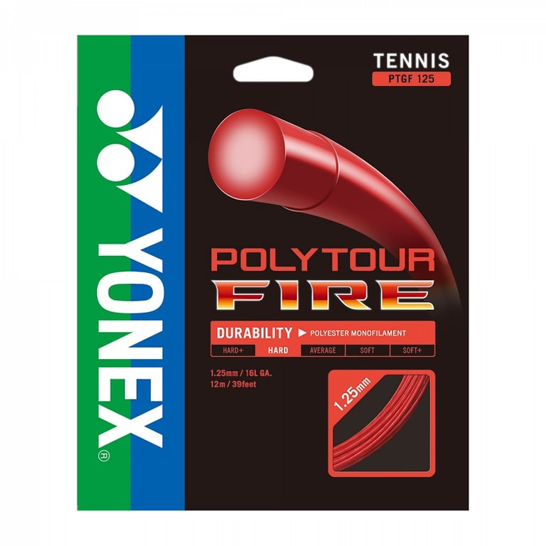 YONEX CUERDA DE TENIS YONEX POLY TOUR FIRE 16L/1.25mm ROJA 12 Mts ...