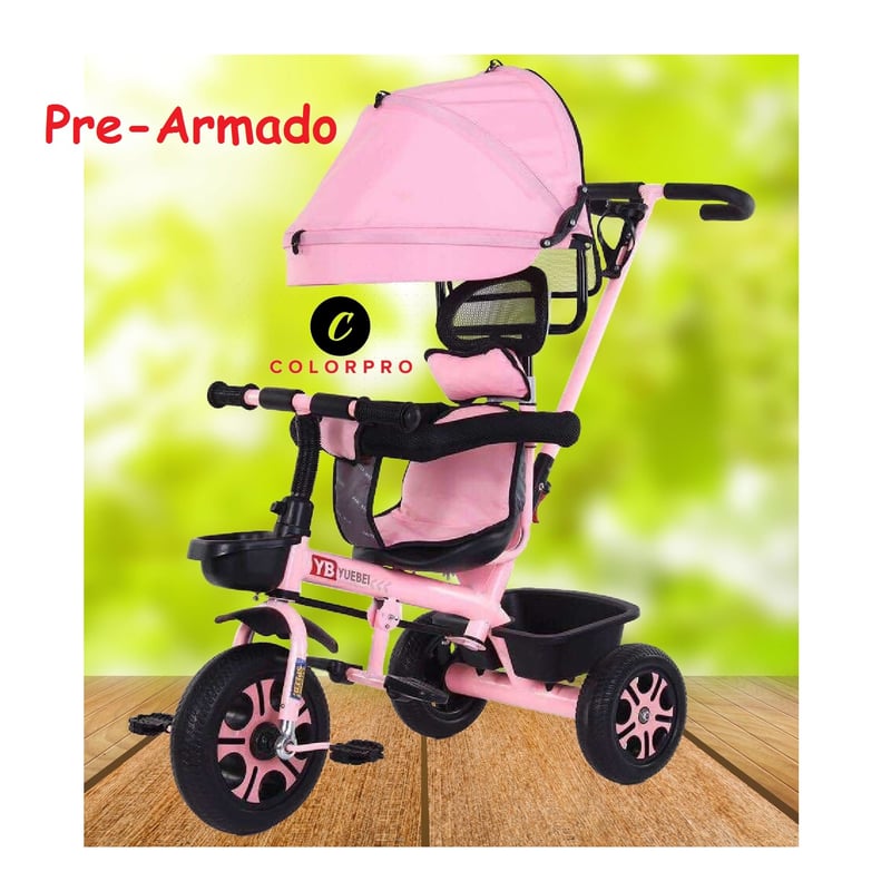 GENERICO triciclo infantil metálico con techo y guía rosado | falabella.com