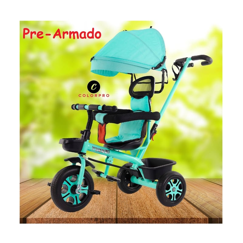 GENERICO triciclo infantil metálico con techo y guía verde claro ...