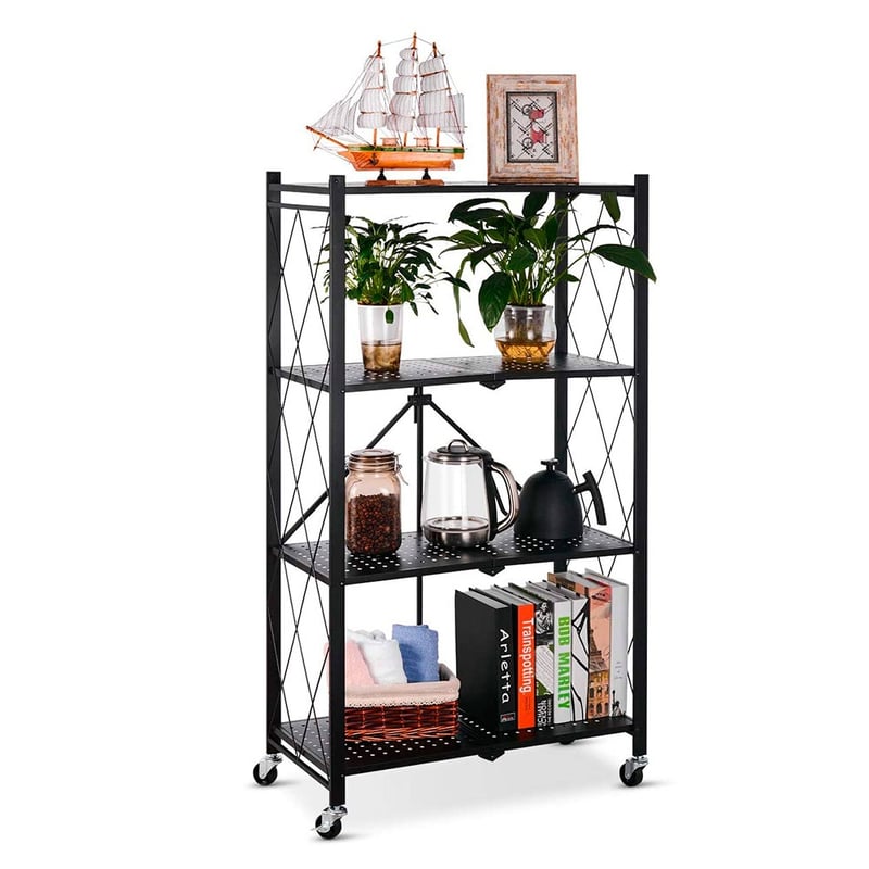 GENERICO Estante Plegable Multiuso Metal 4 Niveles Ruedas Negro ...