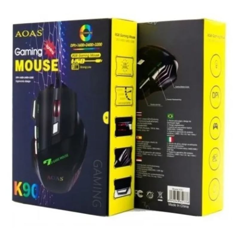 GENERICO Mouse Gamer AOAS K90 Led Ergonomico 3200DPI 18mts Cable RGB | falabella.com