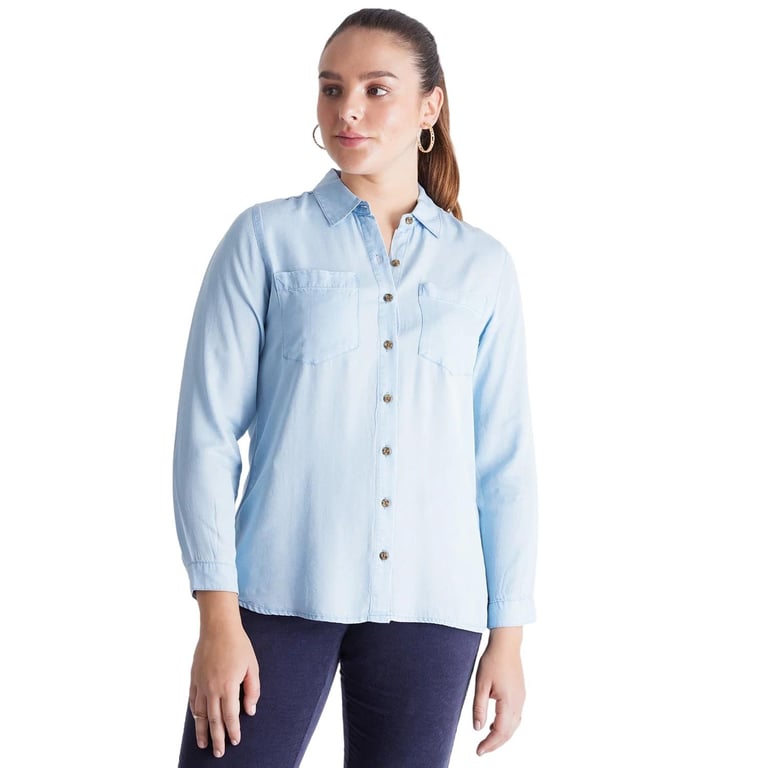CURVI Blusa Mezclilla Bolsillos Basica Lyocell Mujer Curvi | falabella.com