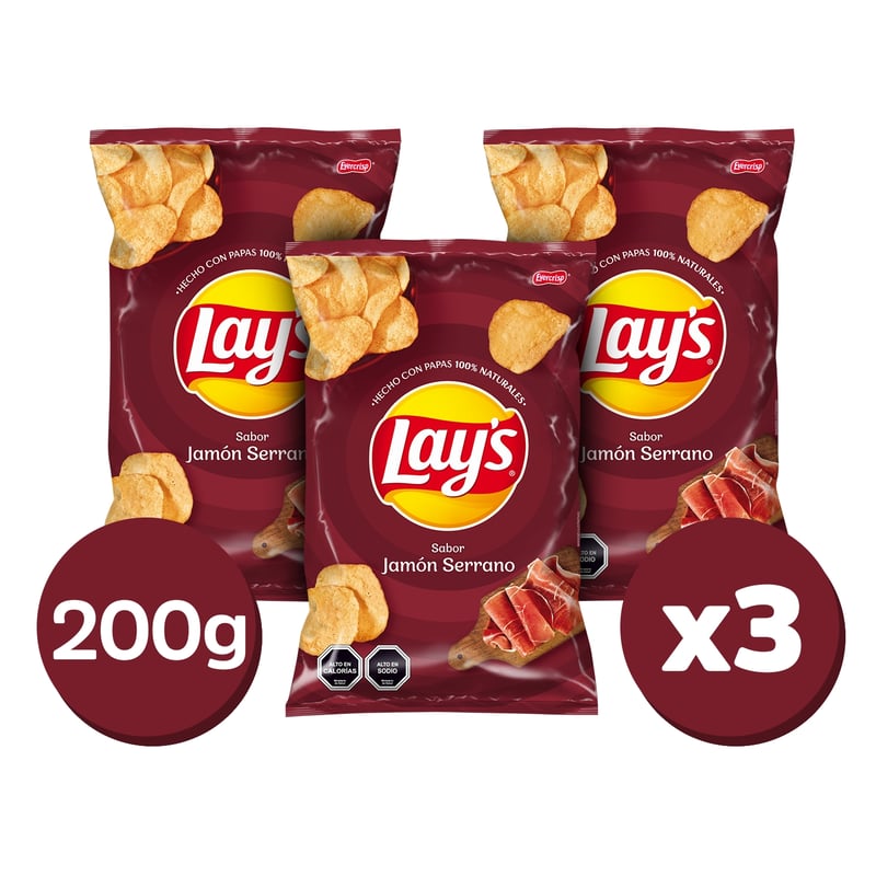 EVERCRISP PAPAS FRITAS LAYS MEDITERRANEAS SABOR JAMÓN SERRANO 3x200 GRS ...