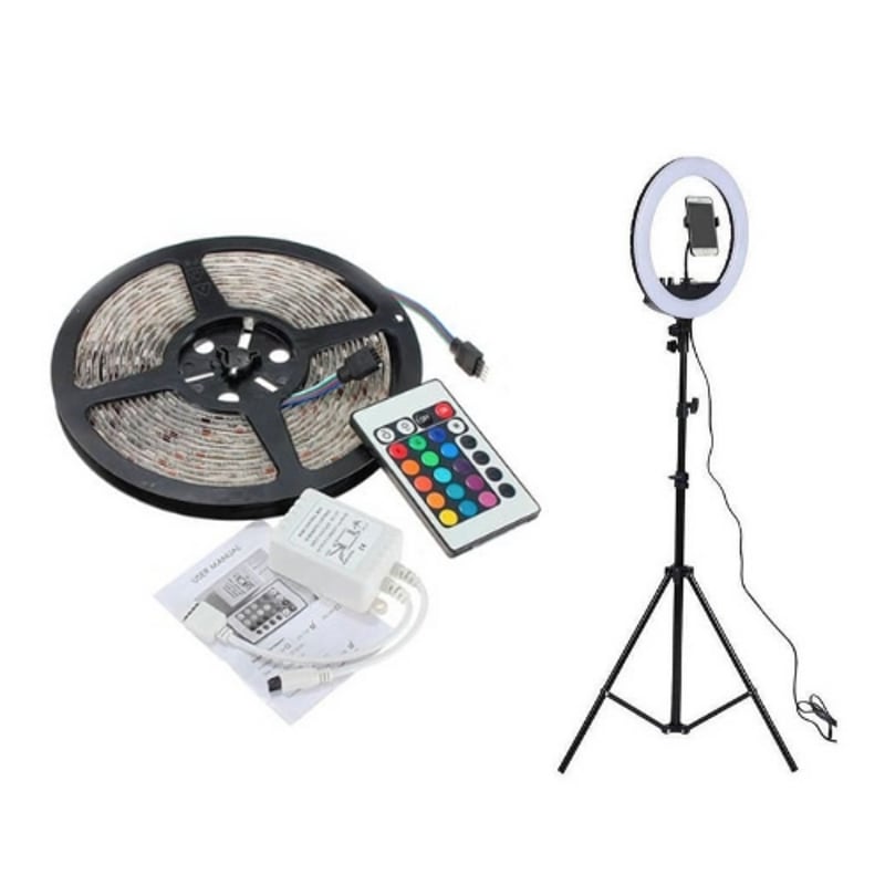 HB LEDS PACK TIK TOK ARO DE LUZ 26CM Y CINTA LED CON CONTROL 5M 60LEDS ...