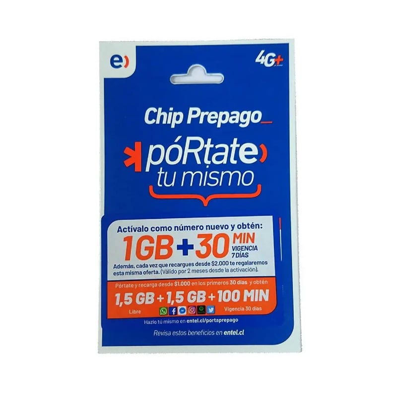 ENTEL CHIP PREPAGO ENTEL SIM CARD 1GB 30 MINUTOS | falabella.com