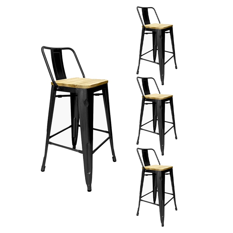 CASA BELLA Pack 4 Taburete Piso Bar Tolix 75 Cm Asiento Madera ...