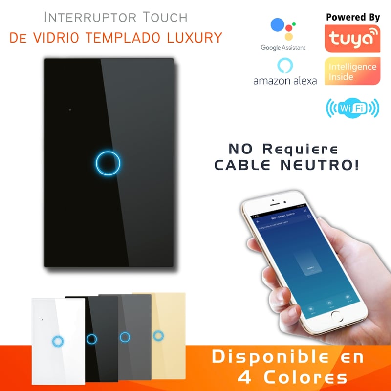 Interruptor Touch Simple Inteligente Wifi - 1 Canal Sin Neutro NEGRO ...