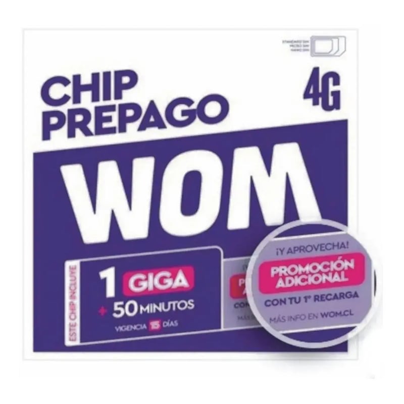 WOM Prepago Wom Sim Card con 1GB y 50 minutos por 15 dias | falabella.com