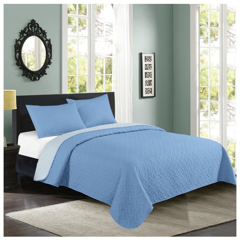 Cubrecama Quilt MF Bicolor Azul Celeste con funda de almohada 1.5 ...