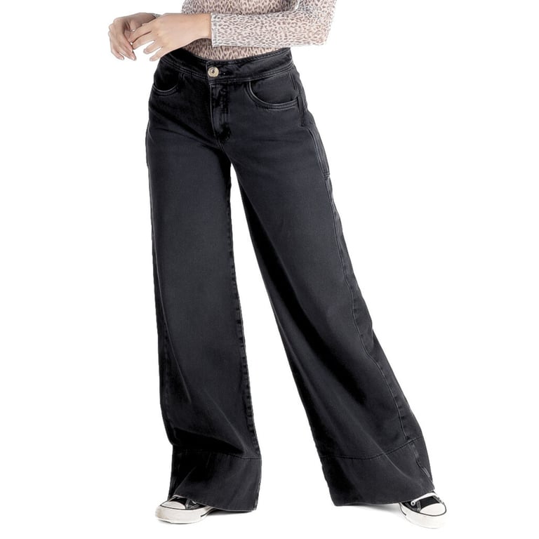 ME QUIERE MUCHO POQUITO NADA Jeans Bastillas Wide Leg Mujer Negro con ...