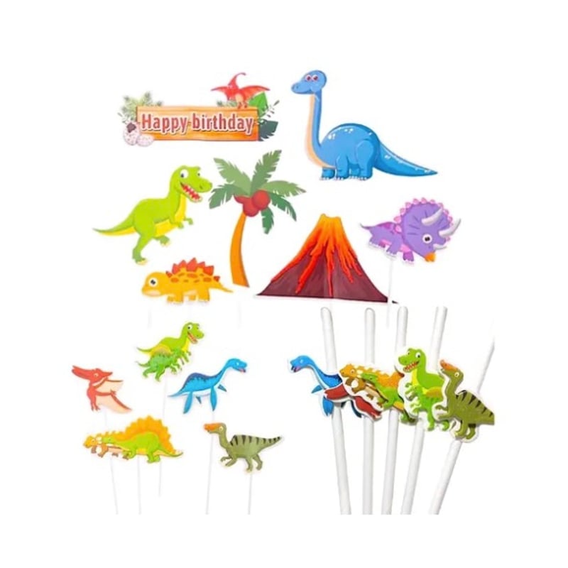 GENERICO Pack Cumpleaños Dinosaurios Cake Topper Cupcake Bombillas ...