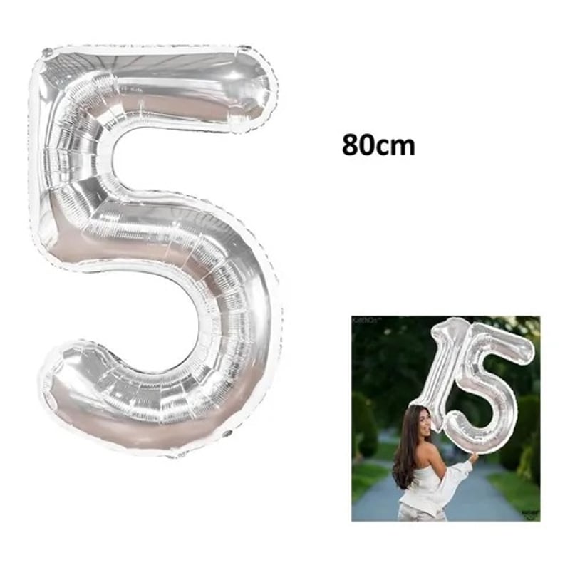 GENERICO Globo Forma De Numero 5 Metalico Plateado Grande 80cm ...