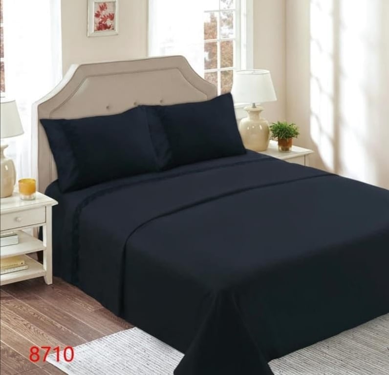 GENERICO Juego de Sábanas 2 Plazas 144 Hilos con Broderie - Negro M8711 ...