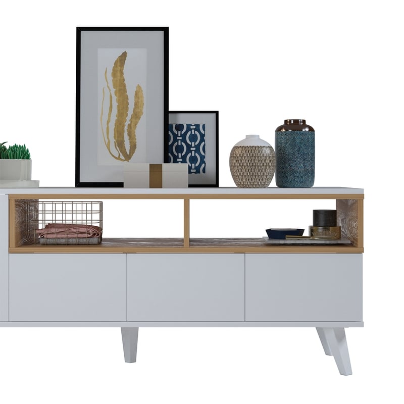 HYGGESIGN Rack para TV 140 x 55 x 40cm. Color Blanco / Madera. Modelo ...