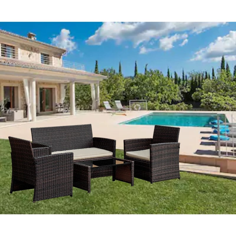 Juego de living Terraza Patio Honolulu Beige 4 Personas Símil Ratán ...