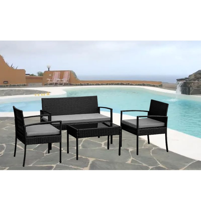 SM Juego de Living Terraza Patio Ipanema Gris 4 Personas Símil Ratán ...