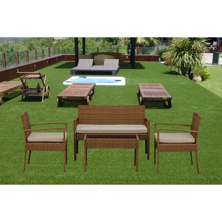 SM Juego de Living Terraza Patio Doral Beige 4 Personas Símil Ratán ...