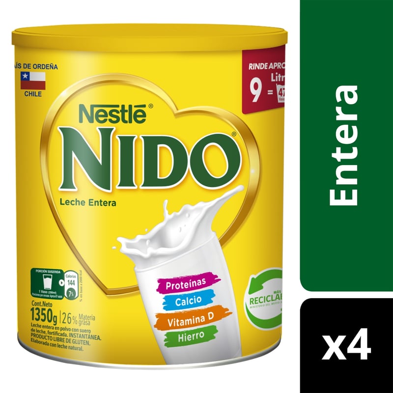 NESTLE Leche En Polvo Nido® Entera Tarro 1350g Pack X4 | falabella.com