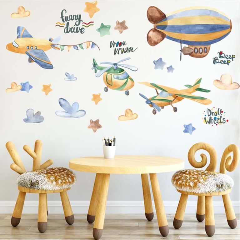 MY MOMI Vinilos autoadhesivos mural 90x30cm nave avion niño sticker ...