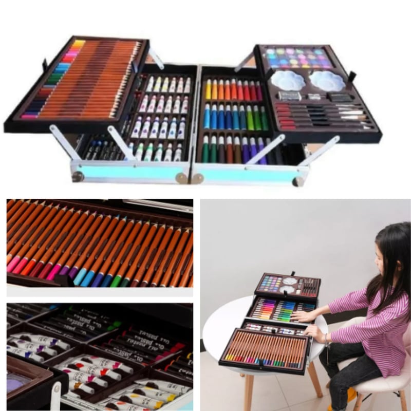 Kit De Arte 145 Piezas 2 niveles con Estuche de Aluminio | Sodimac Chile