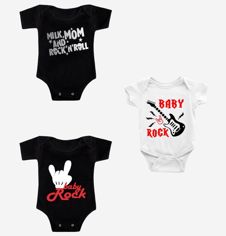 GENERICO Bodys Rockero Pack De 3 Bebe Baby Rock 100% Algodón Pilucho ...