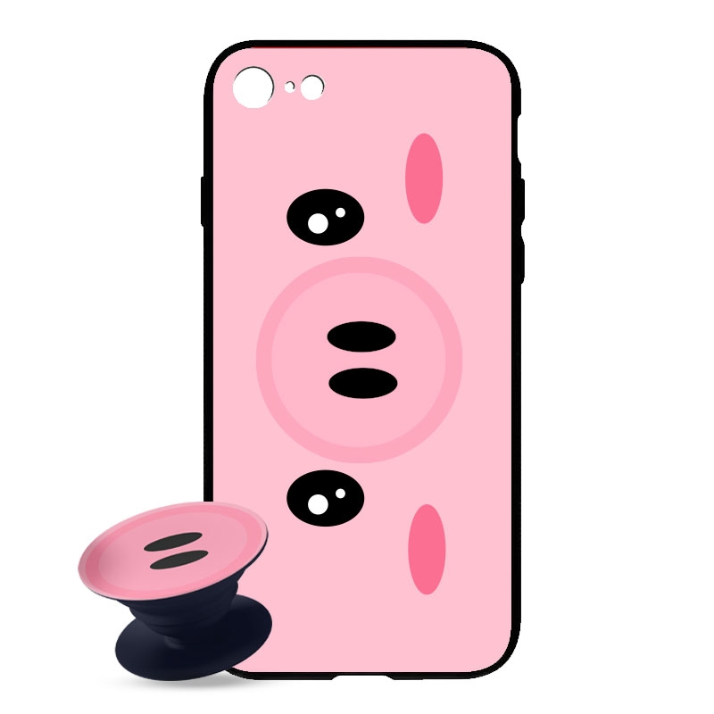 GENERICO Carcasa IPHONE 7 Cerdito con Pop socket Borde negro ...