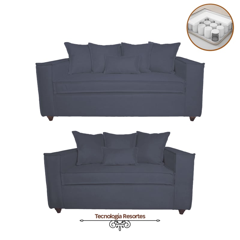 SITIAL HOME Living Romeo 3 2 Sofá 3 y 2 Cuerpos Gris Azul Full Confort ...