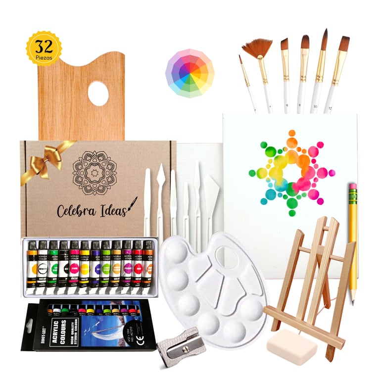 CELEBRA IDEAS Set de Arte pinturas Acrílicos con Atril Kit de Arte 32 ...
