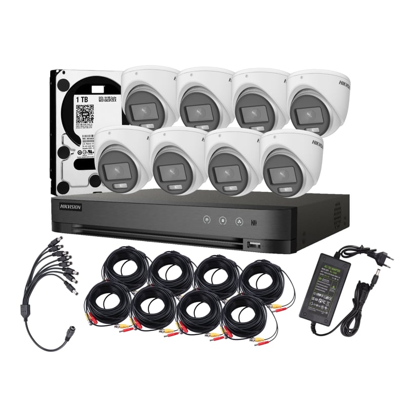 HIKVISION Kit 8 Cámaras Hikvision ColorVU 8 Domo Full Color de Noche ...