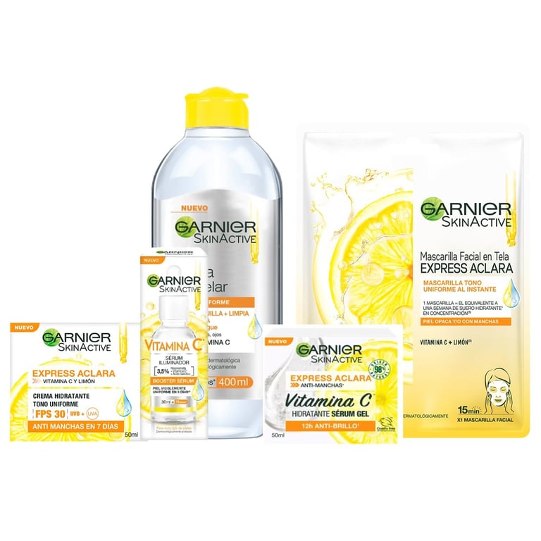 GARNIER Pack Facial Rutina Express Aclara Vitamina C Garnier ...