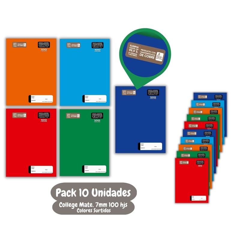 PROARTE Cuaderno College Mate 7mm 100 Hjs Colores Proarte X 10 Uni | falabella.com