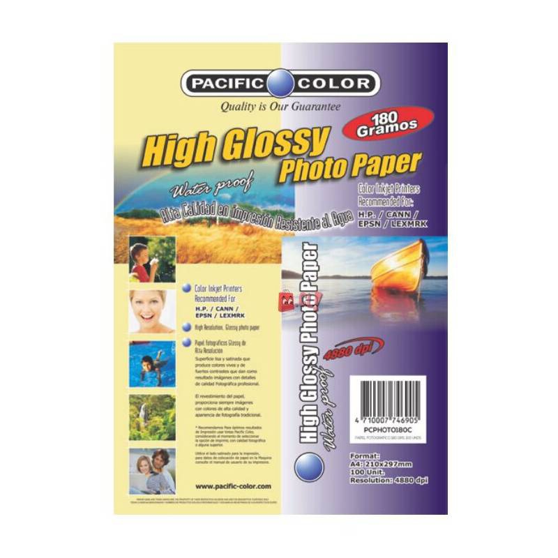 PACIFIC COLOR Papel Fotográfico Alta Resolución 180gr A4 - 100hojas ...