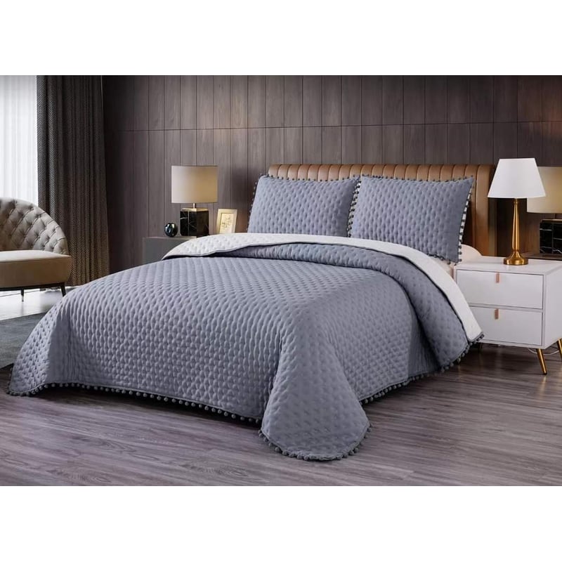 Cubrecama 2 Plazas - gris pompón de verano | Sodimac - Falabella