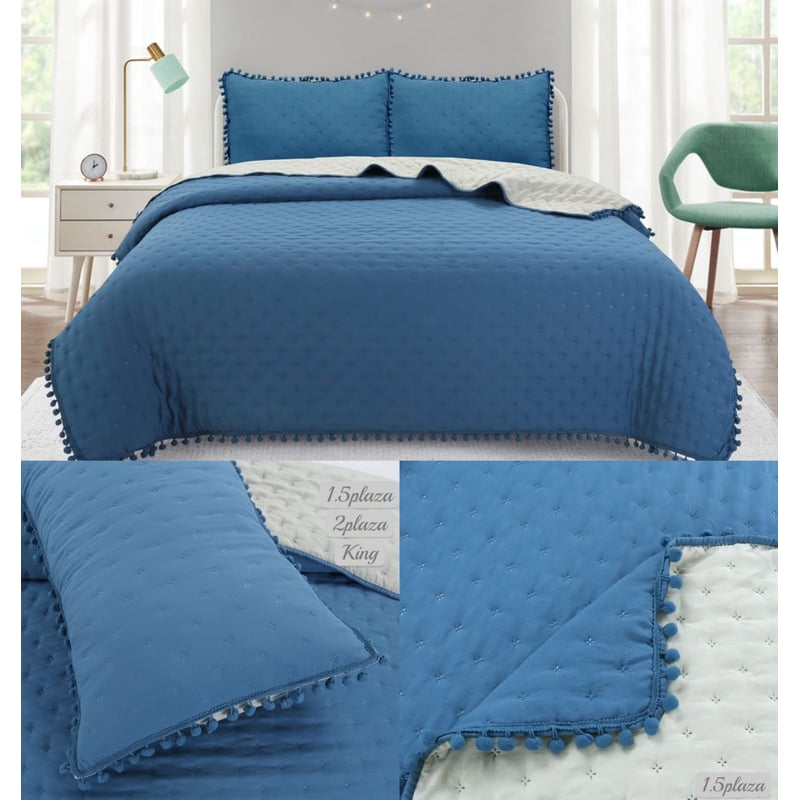 GENERICO Cubrecama 2 Plazas - Azul pompón de verano | falabella.com