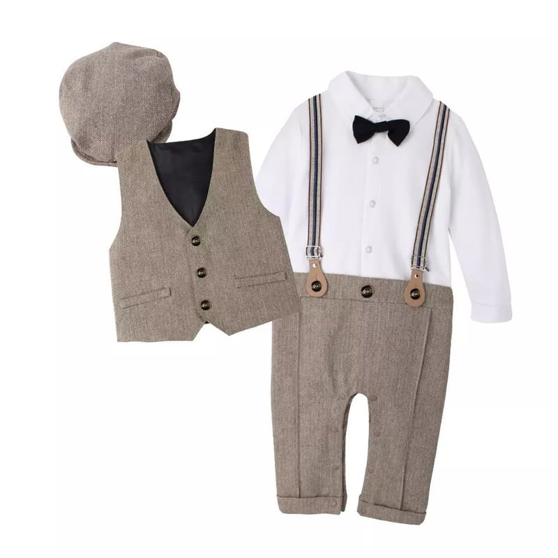 GENERICO Traje Conjunto Formal Bebé Niño Smoking Fiesta Café con Boina ...