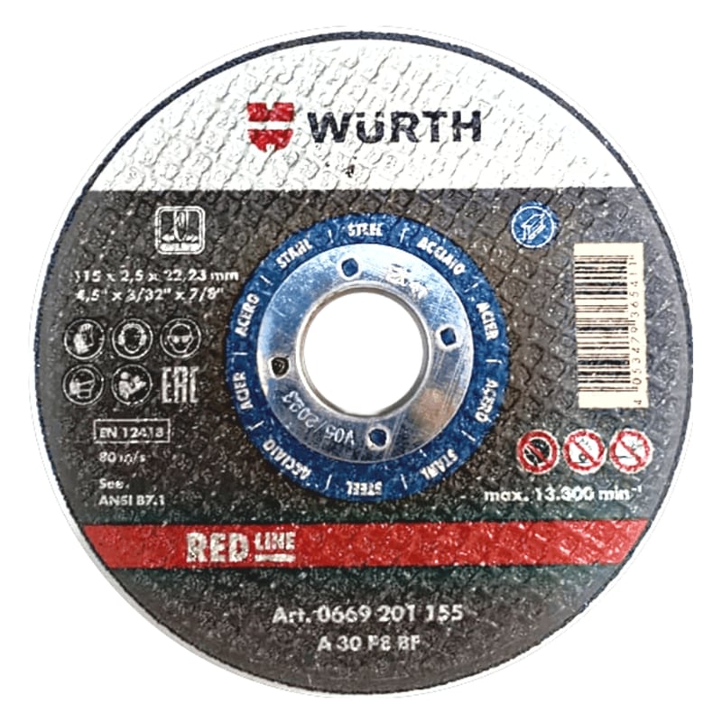 WURTH 05 unidades Disco Corte Acero Azul (4,5") 115X1.6x22.2 Wurth Red ...