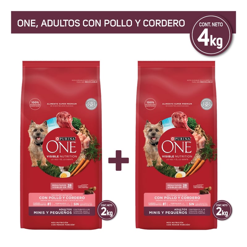 Pack Alimento seco para perro PURINA® ONE® Adulto Mini y Pequeño Pollo y Cordero 4kg | Sodimac ...
