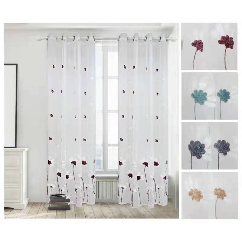 GENERICO Set de Cortinas Visillo tipo Velo diseño bordado Beige ...