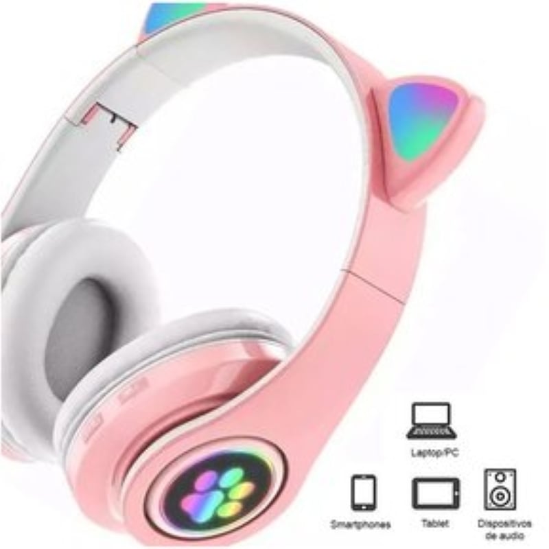 BOCCINI Audifonos Bluetooth Orejitas De Gato Con Luz Rosa | falabella.com