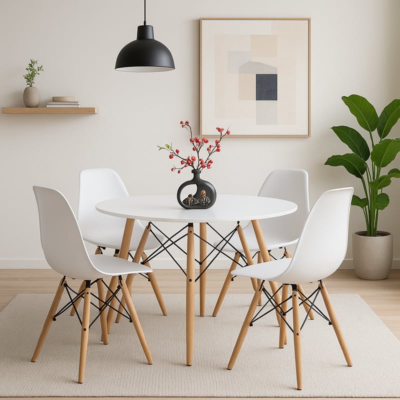 GENERICO Juego de Comedor eames Redondo 4 sillas Blanco 80 cm ...