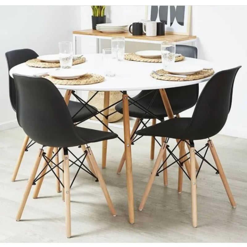 GENERICO Juego de Comedor eames Redondo 4 sillas Blanco y Negro 80 cm ...