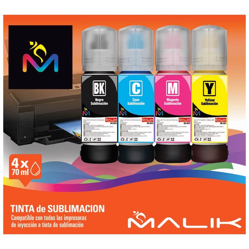 MALIK Pack 4 Tintas sublimacion compatible Epson Ecotank T544 L455 L475 ...