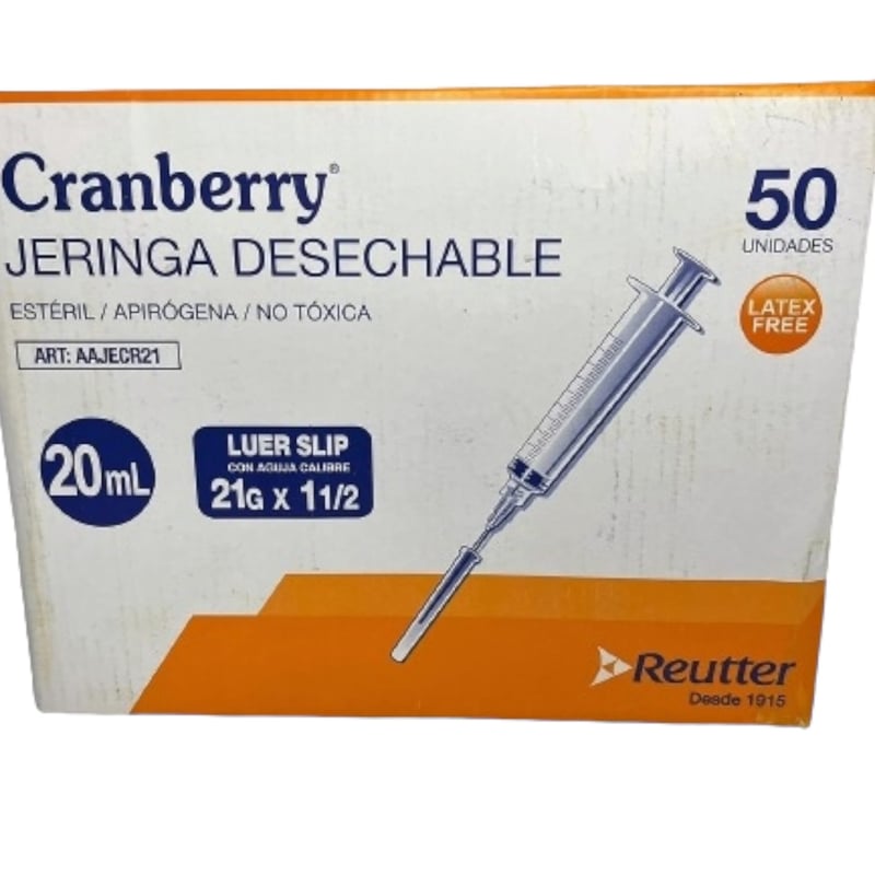 CRANBERRY Jeringa Desechable con Aguja Luer Slip 20ML - 50 unidades CRANBERRY | falabella.com