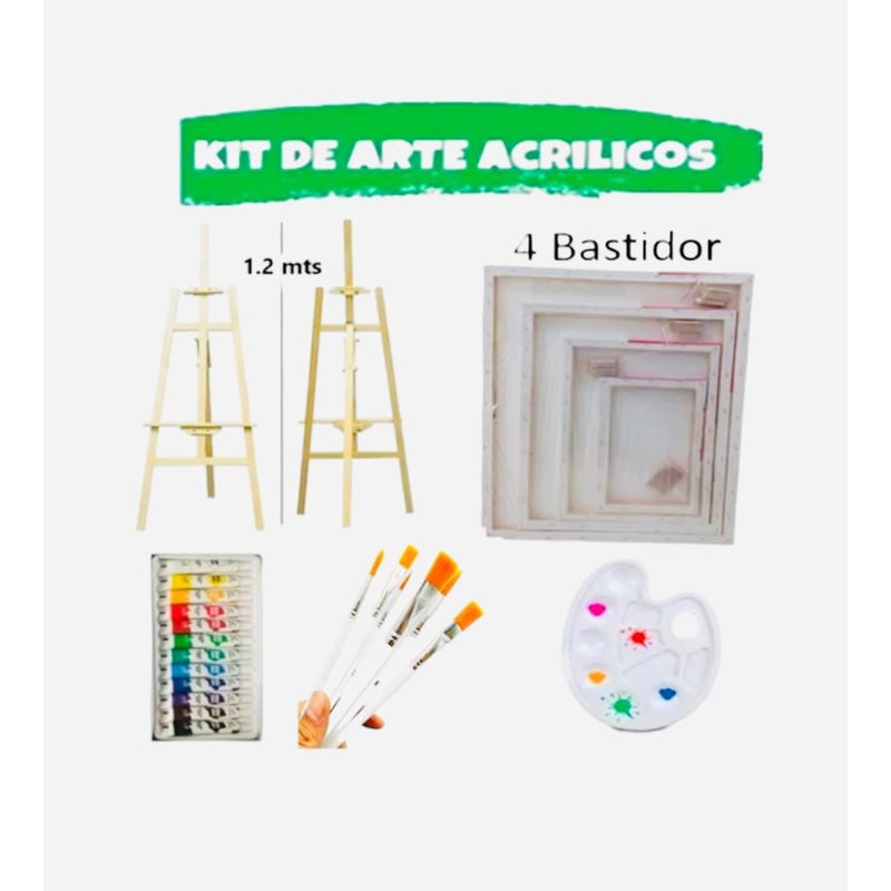 GENERICO Set De Pintura Arte Acrílico Kit Pintar Atril 120 Bastidor ...