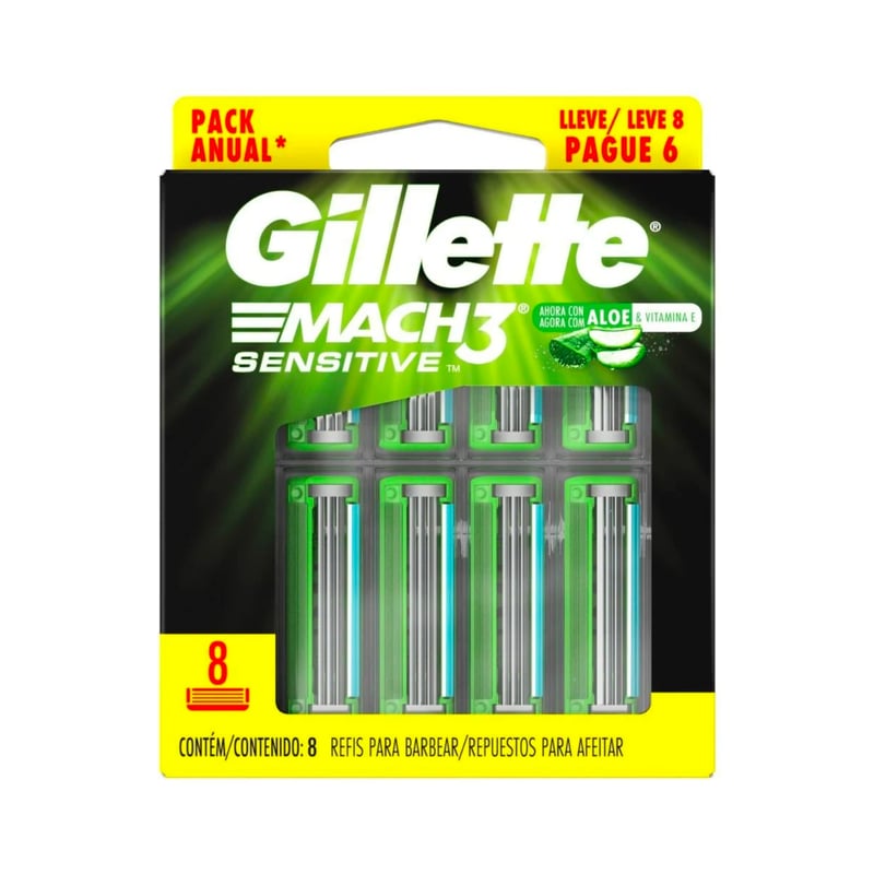 GILLETTE Gillette Repuestos Para Afeitar Mach 3 Sensitive 8 cartuchos ...