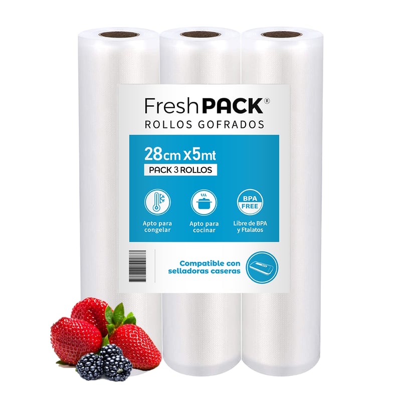 FRESHPACK Pack 3 Rollos Bolsa Sellado Al Vacio 28cm X 5mt 80 Micras ...