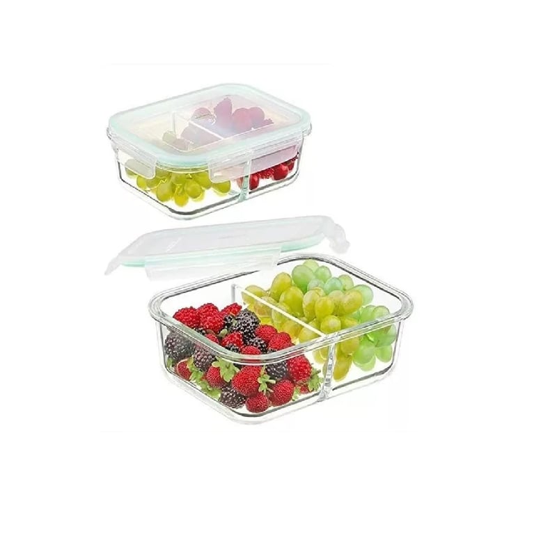 GENERICO Taper Tupper Hermético Vidrio Comida De 2 Divisiones ...