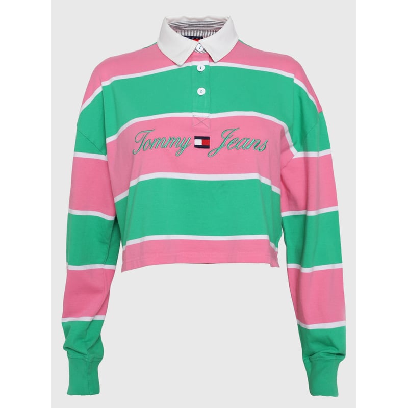 TOMMY HILFIGER Polo Pop Cropped Estilo Rugby Rosa Tommy Hilfiger ...