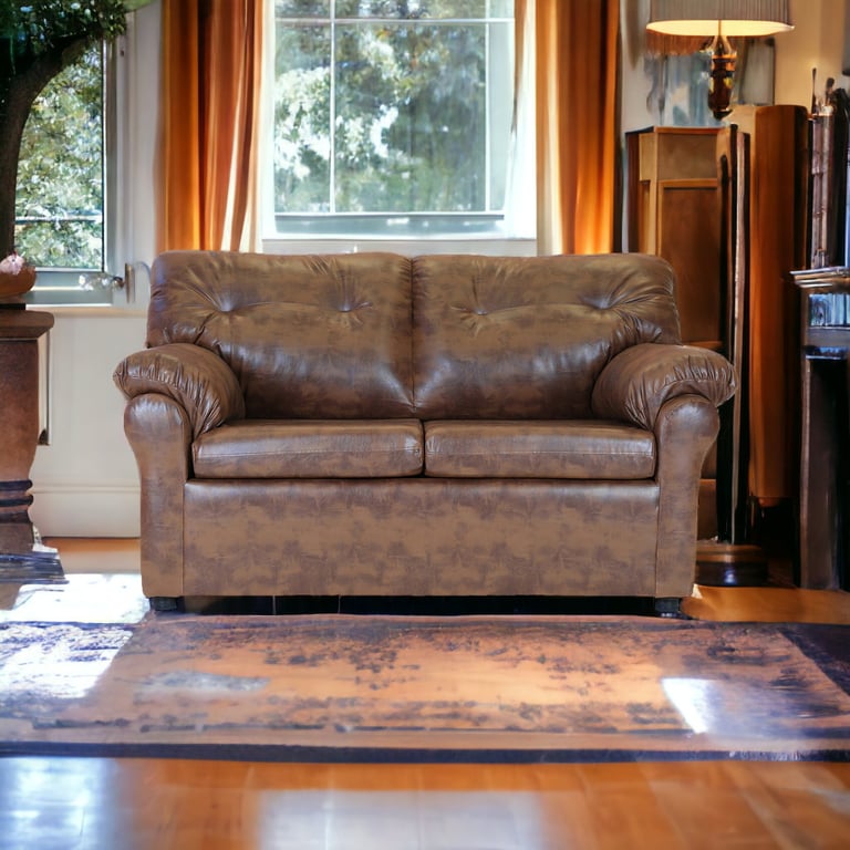 MUEBLES AMERICA Sofá América 2 Cuerpos Cuero Sintético Caramelo ...